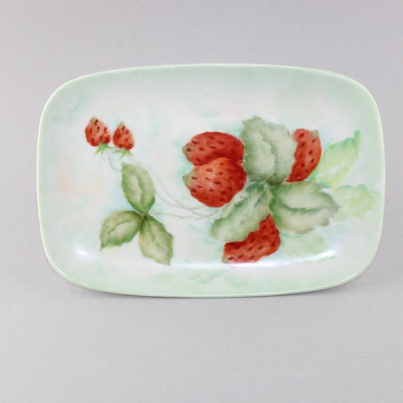 Accents | Strawberries Red Green Jewelry Trinket Tray Handpainted ...